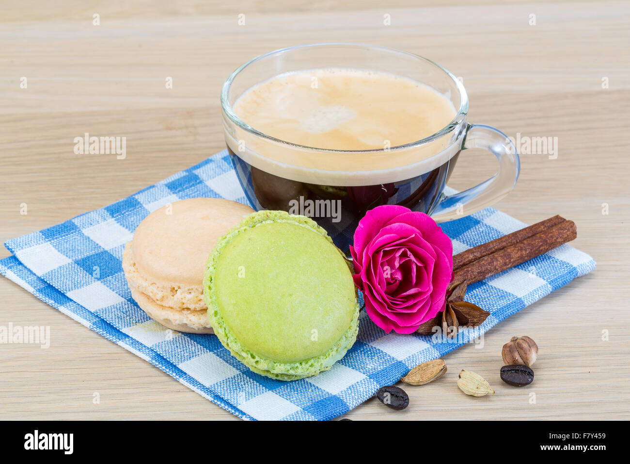 Macaroon delicious with espresso coffee served rose Stock Photo - Alamy