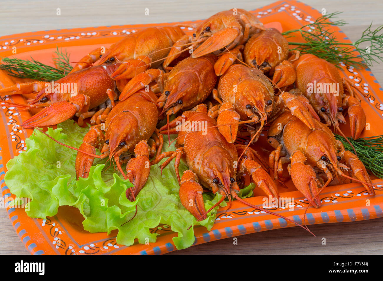 Boiled crayfish in the bowl with dill Stock Photo - Alamy
