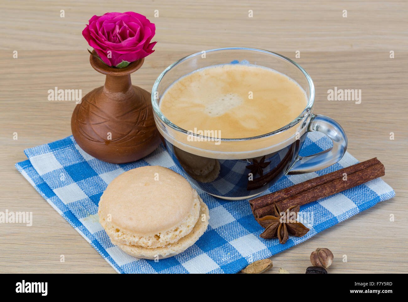 Macaroon delicious with espresso coffee served rose Stock Photo - Alamy