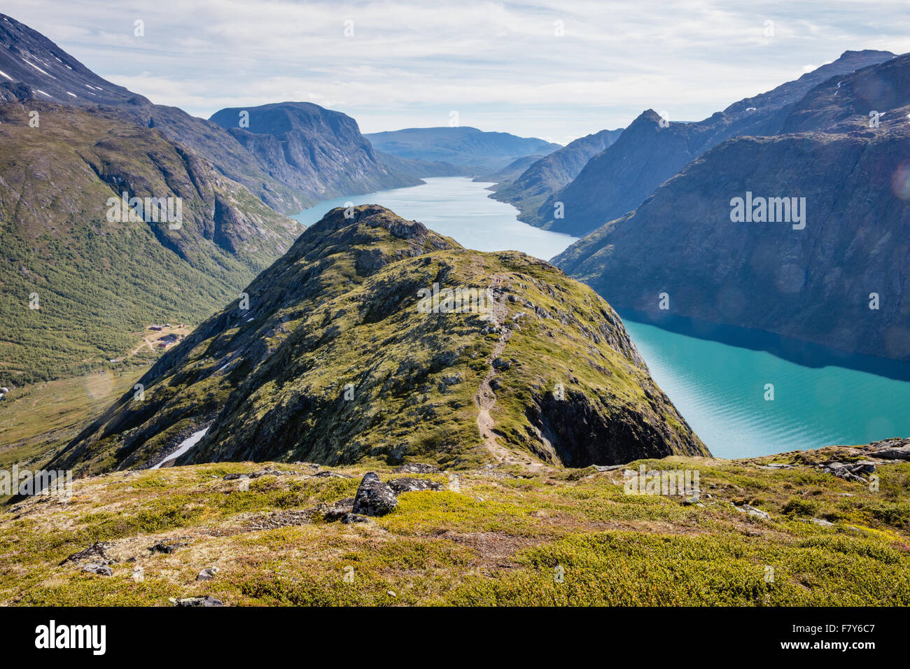 Looking down to Lake Gjende and Memurubu in the Jotunheimen National ...