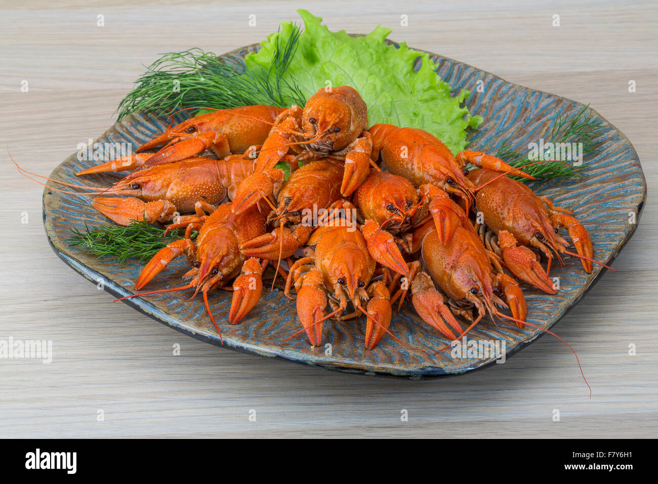 Boiled crayfish in the bowl with dill Stock Photo - Alamy