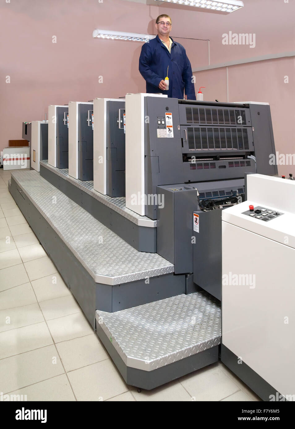 Printer working at his four-section offset machine Stock Photo - Alamy