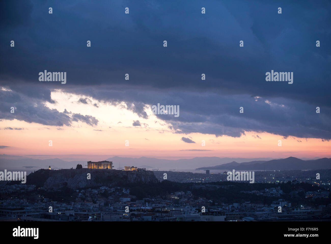 Athens, Greece. 3rd December 2015. Sunset over the Parthenon Temple on ...
