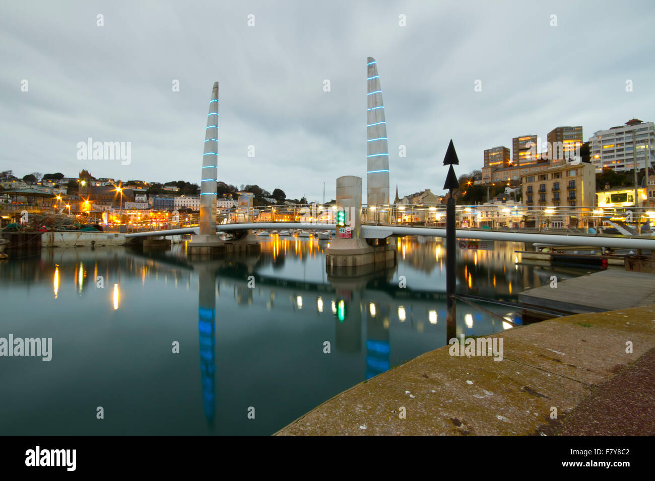 Torquay harbour bridge at lighting up time Stock Photo - Alamy