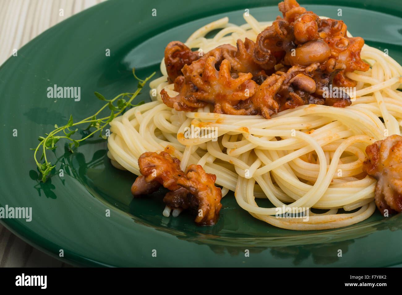 Pasta with octopus - italian spaghetti marinara Stock Photo - Alamy
