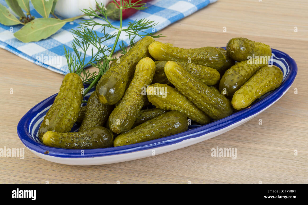 Pickled small cucumber with dill and spices Stock Photo - Alamy