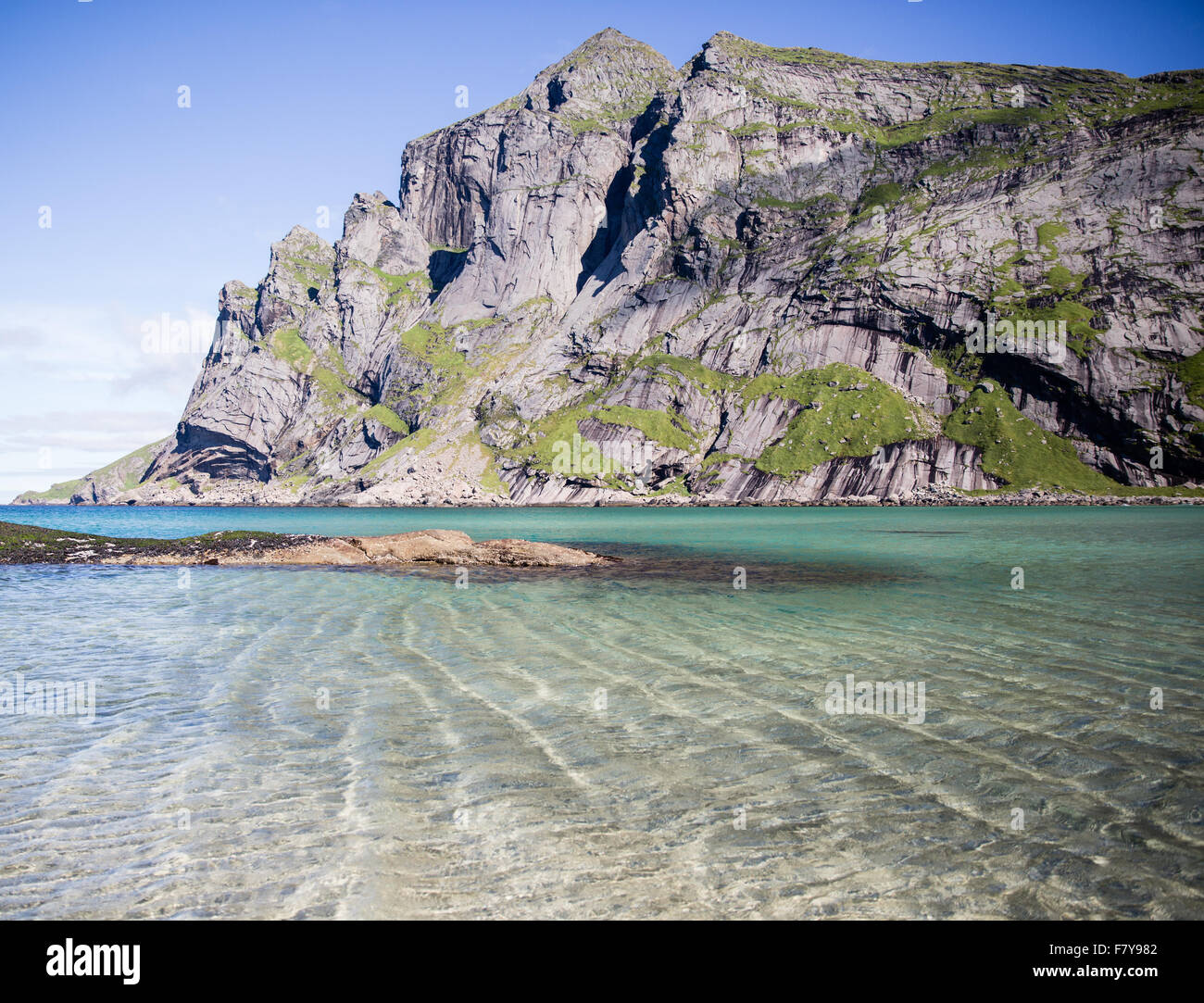 Bunes beach on the west coast of the Lofoten Islands Norway near Reine ...