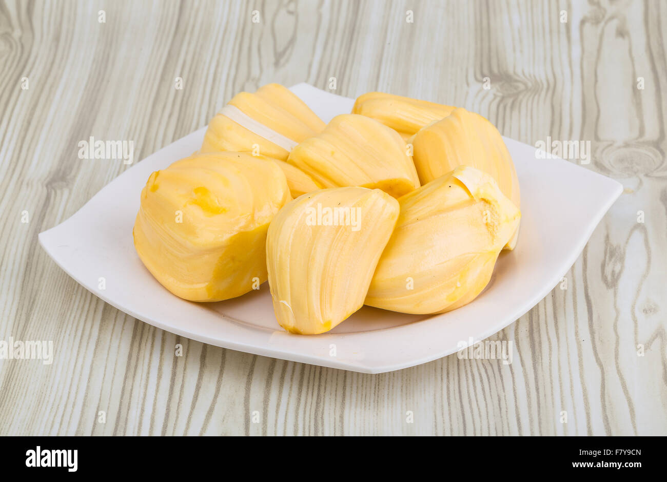 Fresh ripe Jackfruit in the bowl on the wood background Stock Photo - Alamy