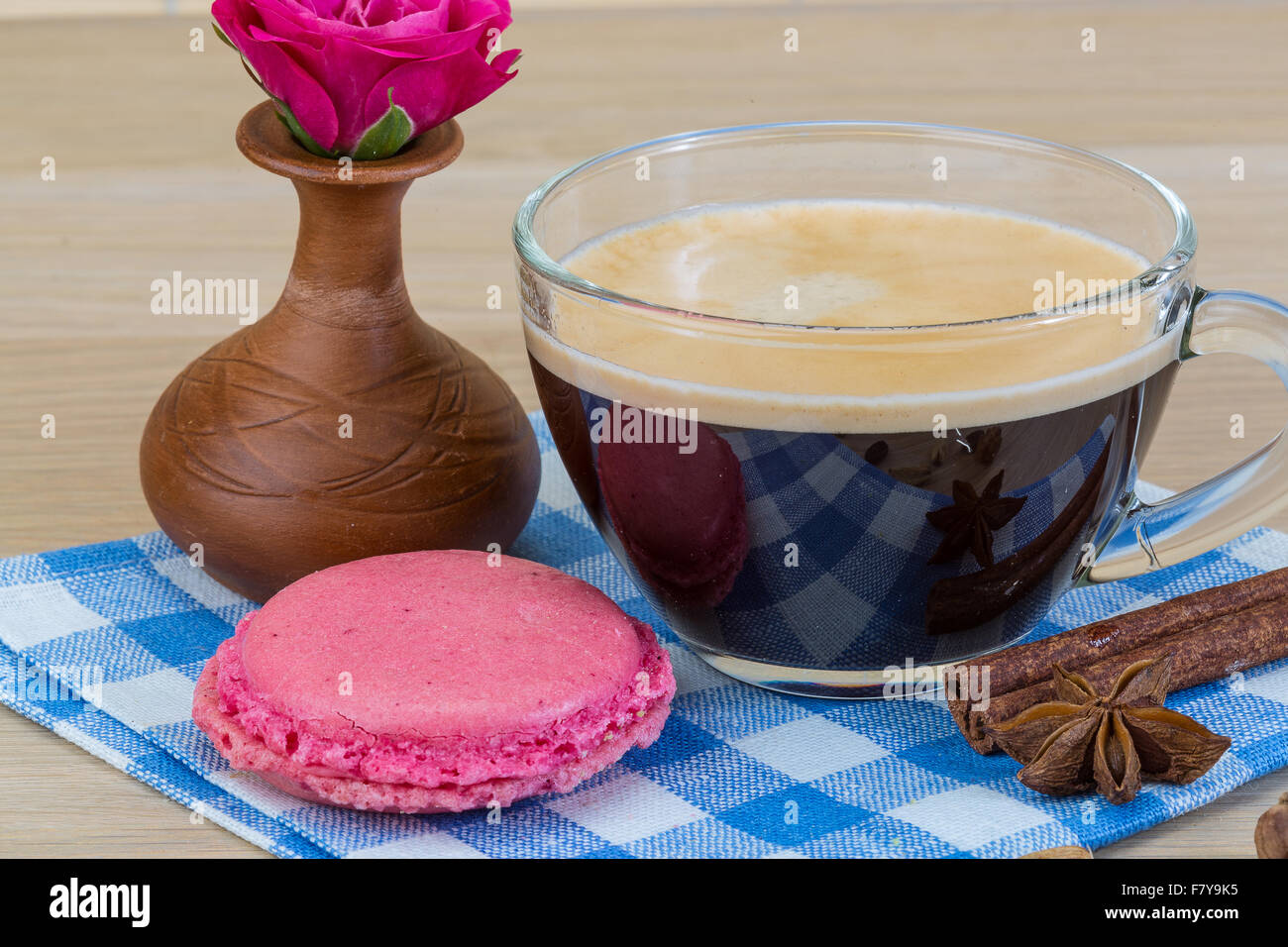 Macaroon delicious with espresso coffee served rose Stock Photo - Alamy