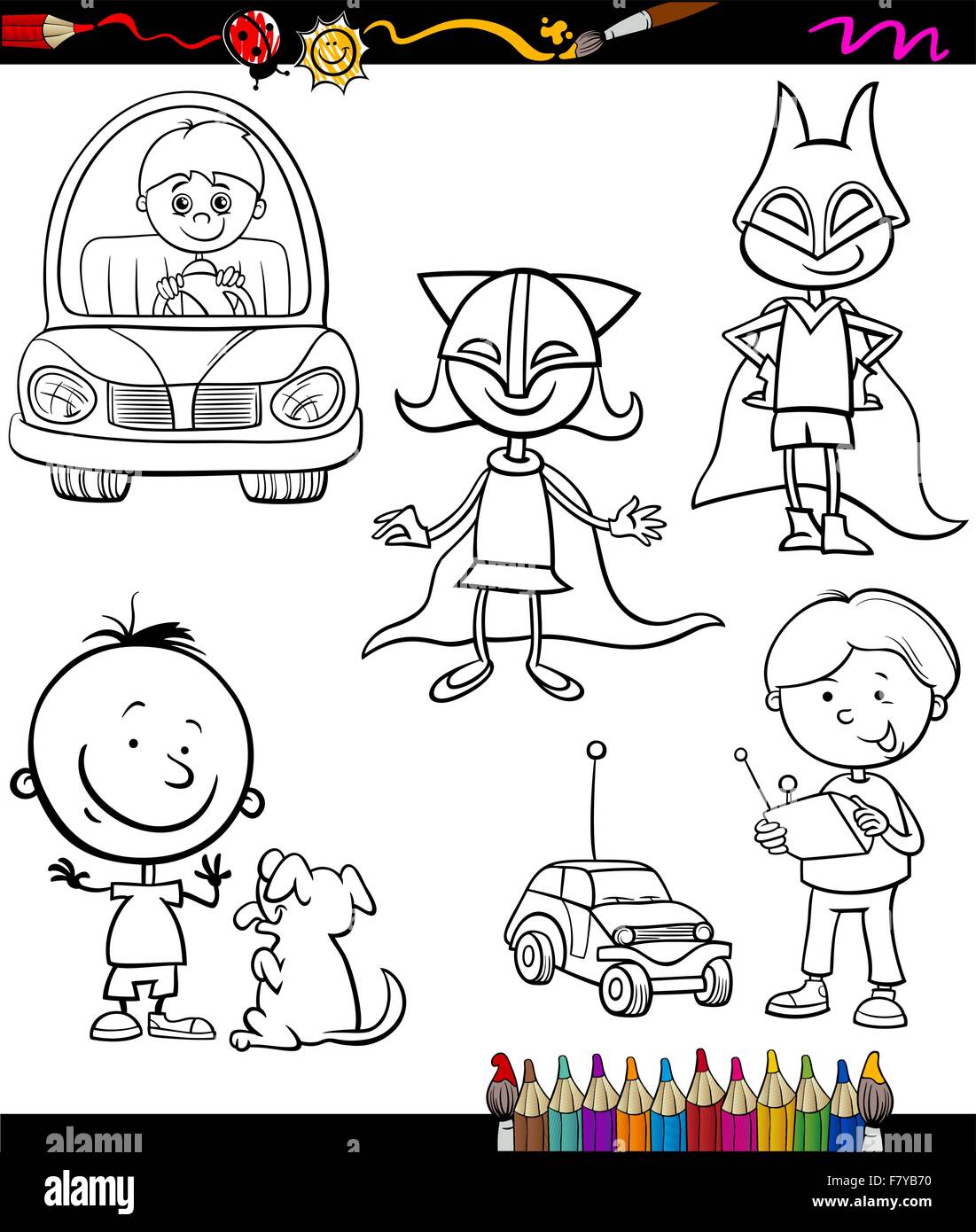 Coloring book boy dog vector hi-res stock photography and images - Alamy