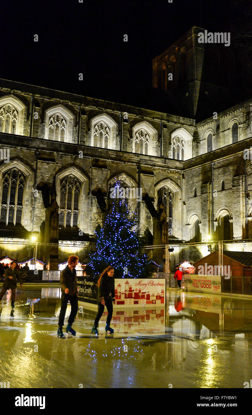 Skaters on the Ice Skating Rink in the grounds of Winchester Cathedral ...