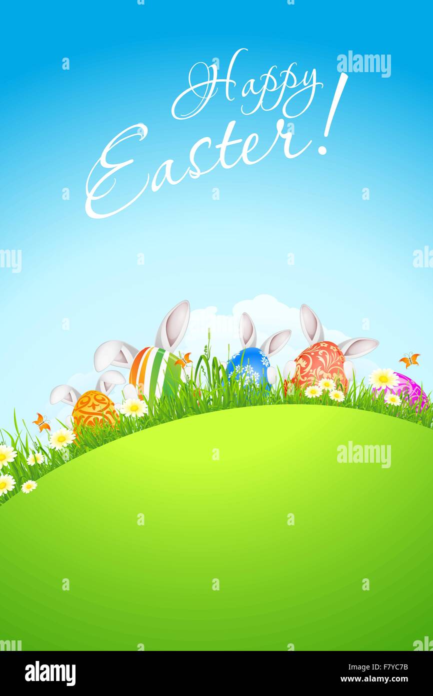 Green Landscape Background with Easter Eggs Stock Vector Image & Art ...