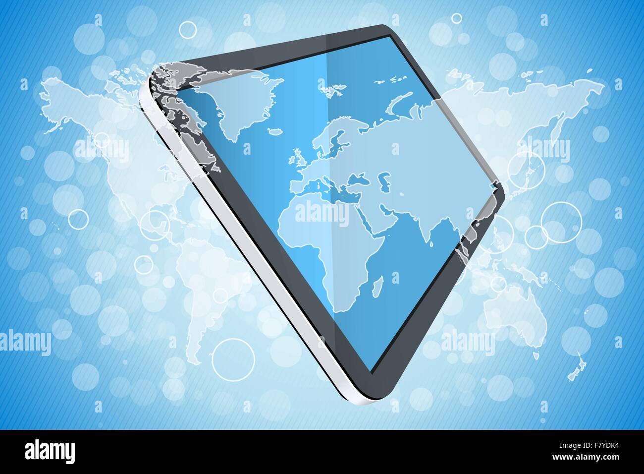 Blue Background with World Map and Tablet Computer Stock Vector Image ...