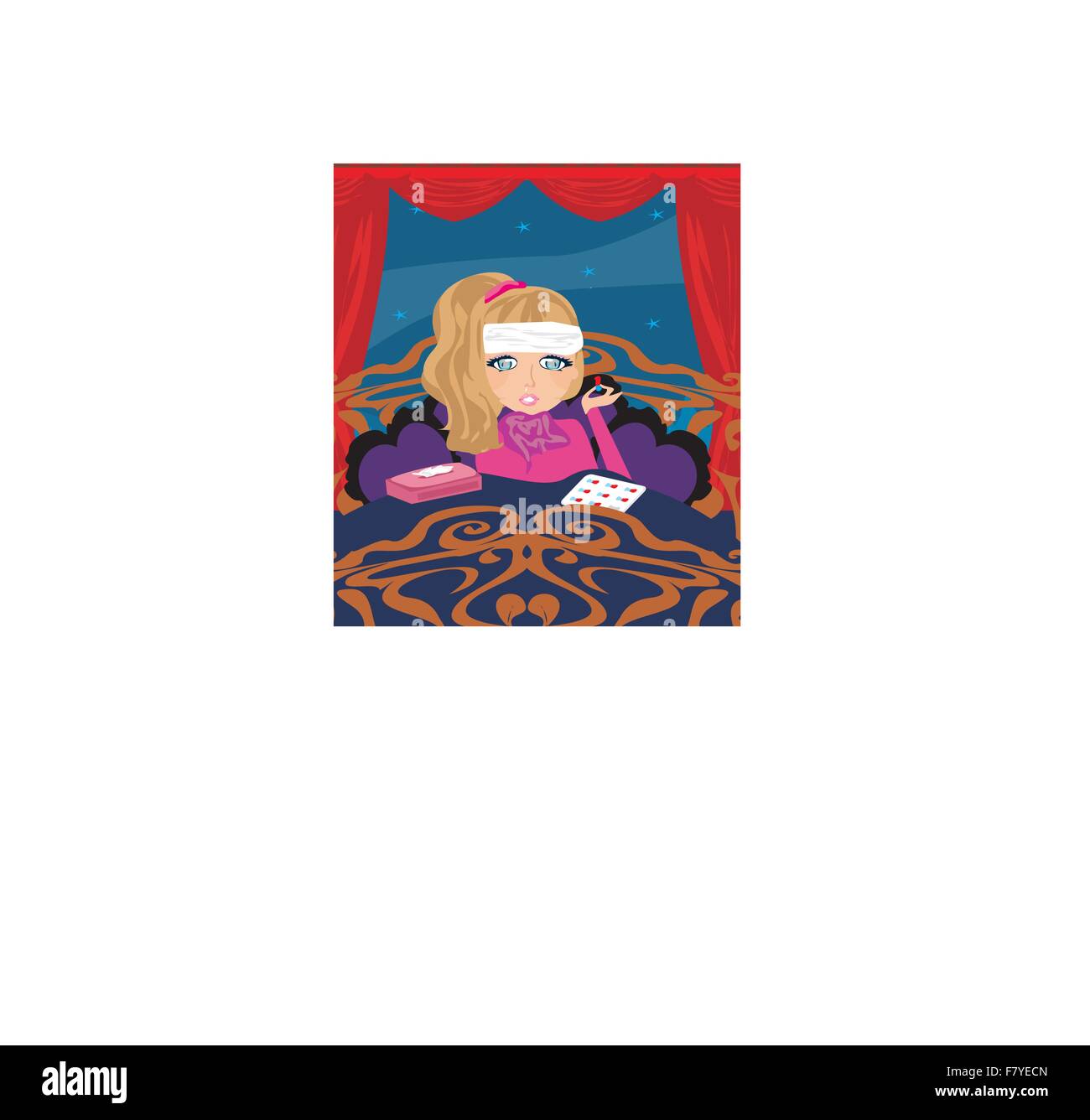 sick girl lying in bed Stock Vector Image & Art - Alamy