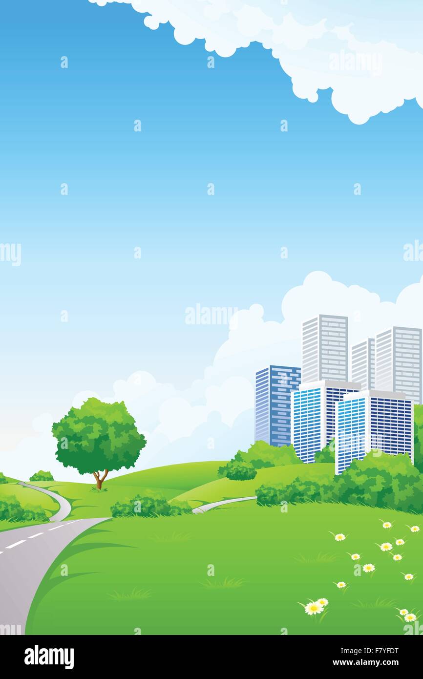 Tree green hills blue Stock Vector Images - Alamy