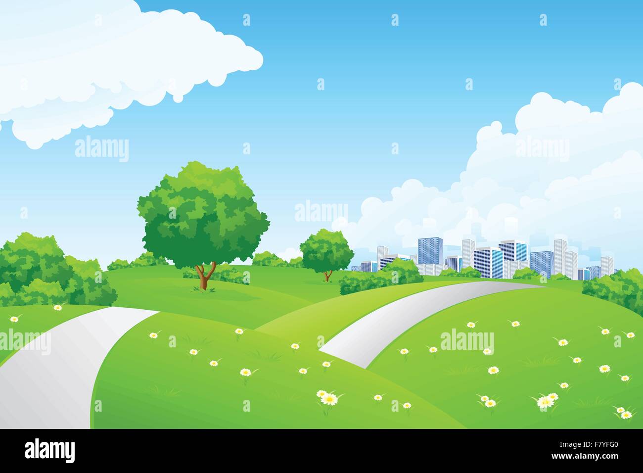 Tree green hills blue Stock Vector Images - Alamy