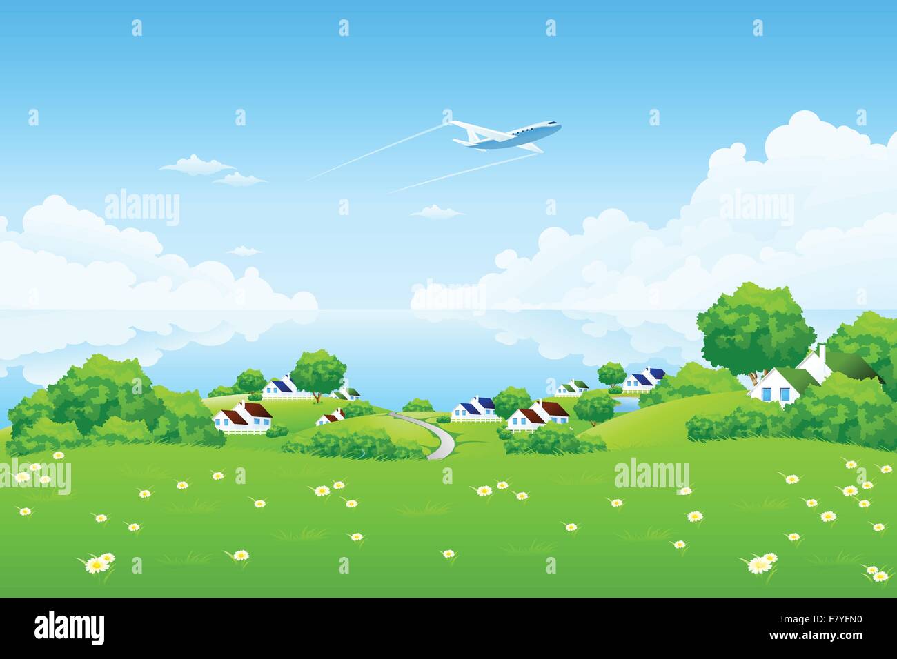 Green Landscape with aircraft Stock Vector Image & Art - Alamy