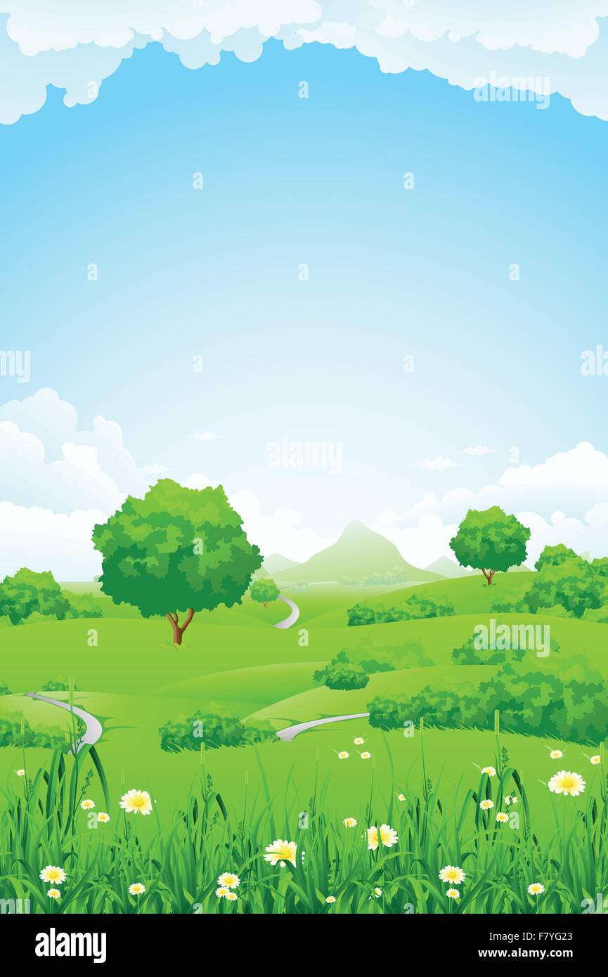 Green field summer mountain Stock Vector Images - Alamy