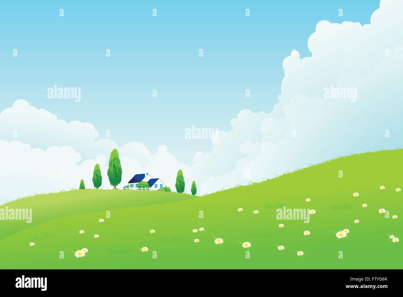 Green Landscape with trees and house Stock Vector Image & Art - Alamy