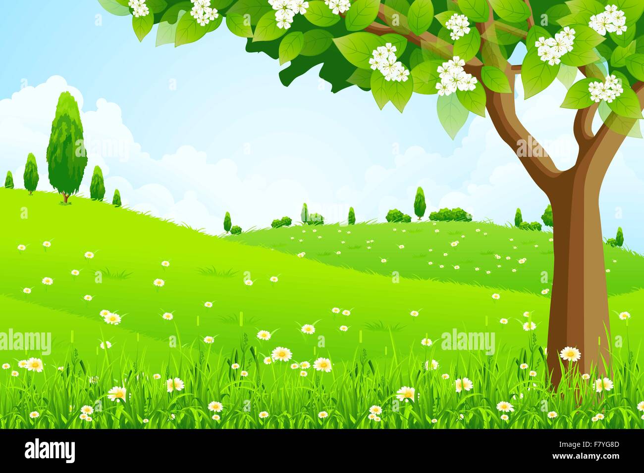 Green Landscape with Tree Stock Vector Image & Art - Alamy