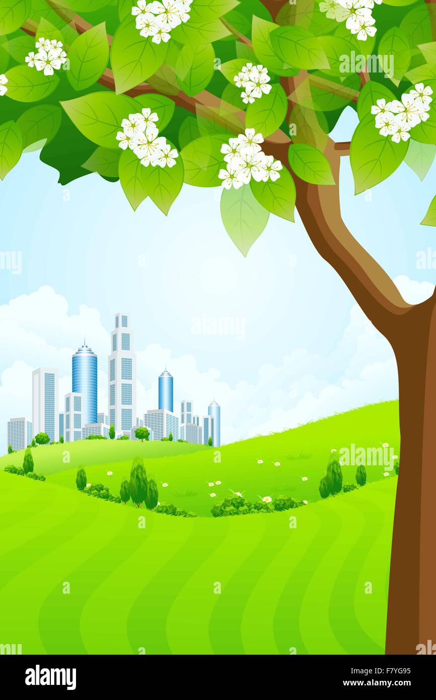 Green Background with Tree and Modern City Stock Vector Image & Art - Alamy