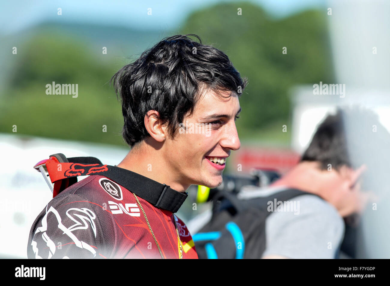 Josh Bryceland in the pits at a British Downhill National Championship ...