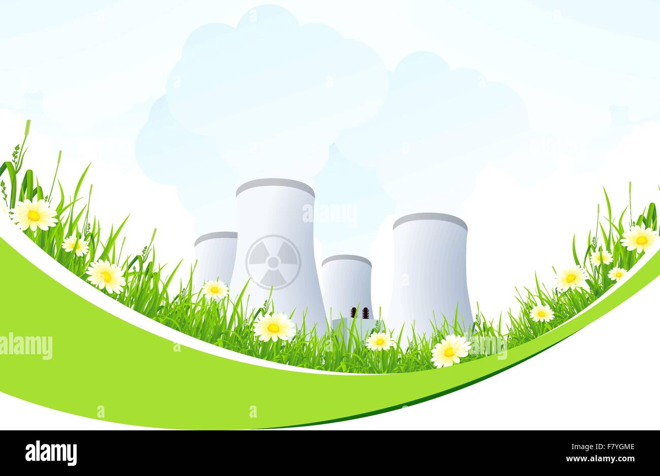 Abstract Background with Nuclear Power Plant and Grass Stock Vector ...