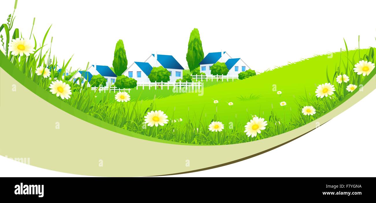Green Landscape with Village Stock Vector Image & Art - Alamy