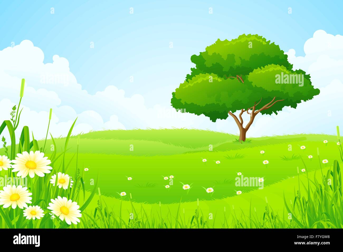 Green Landscape with Tree Stock Vector Image & Art - Alamy