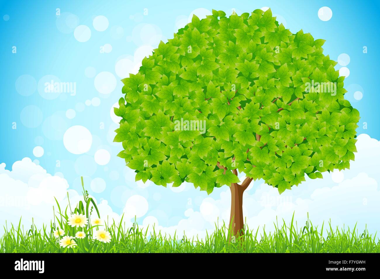 Green Landscape with Tree Stock Vector Image & Art - Alamy