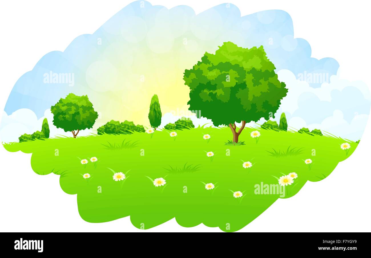 Green Landscape with Trees Stock Vector Image & Art - Alamy