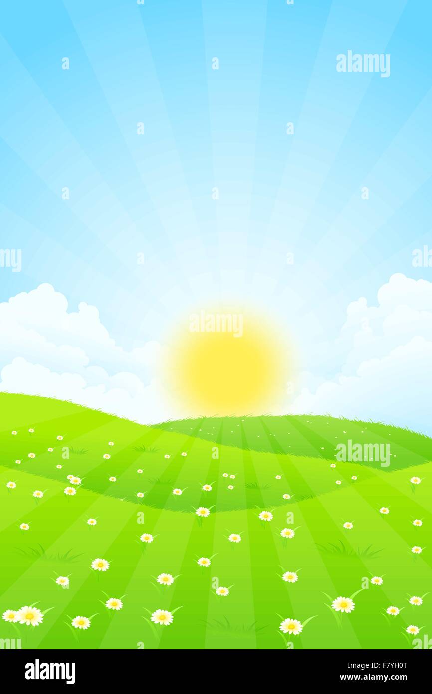 Green Landscape with Sun Stock Vector Image & Art - Alamy