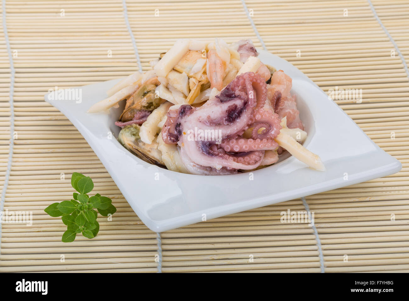 Seafood cocktail with octopus, shrimp, calamari and mussel Stock Photo ...