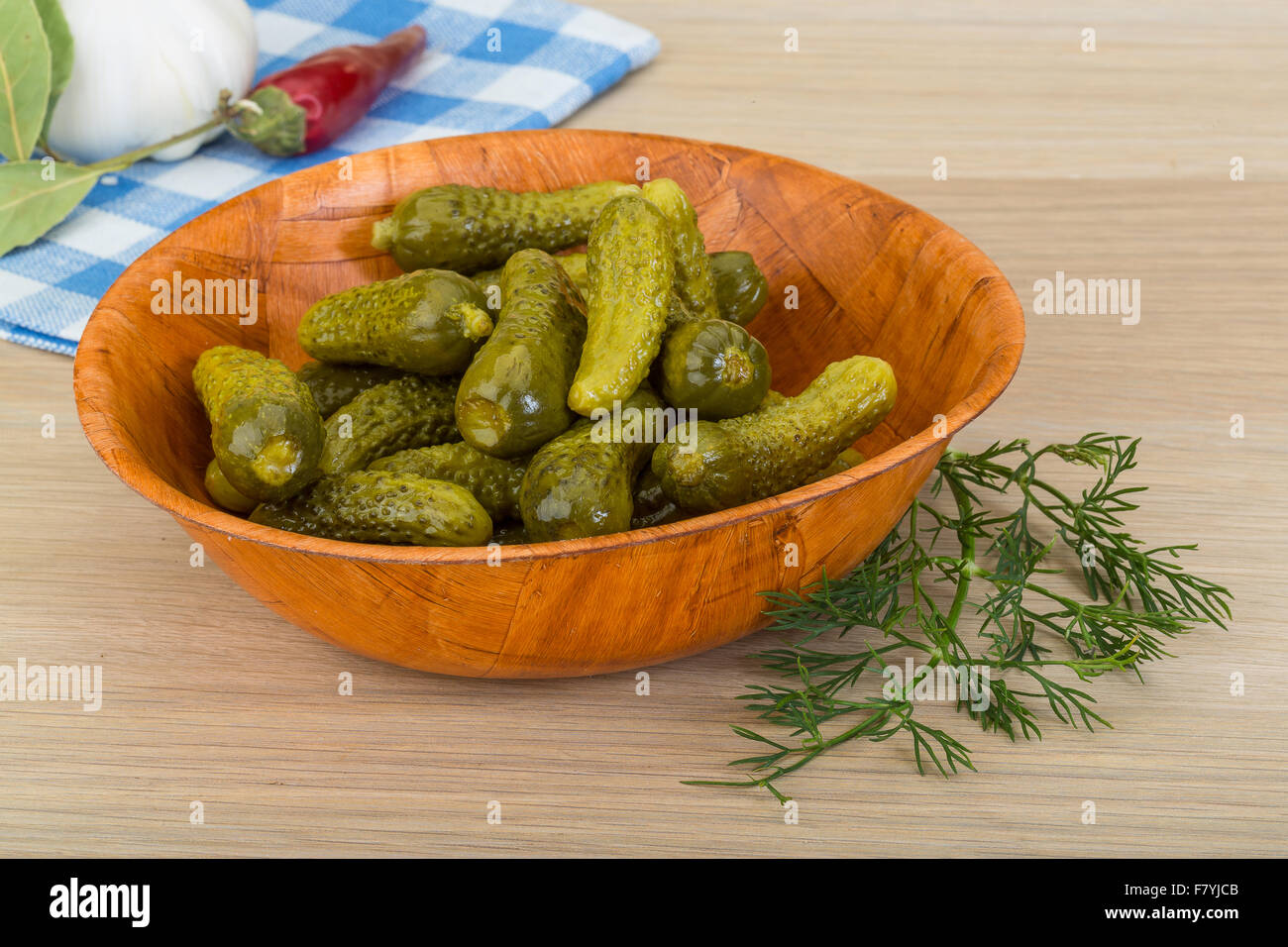 Pickled small cucumber with dill and spices Stock Photo - Alamy