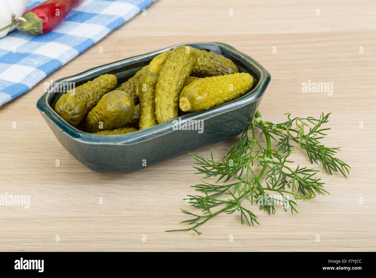 Pickled small cucumber with dill and spices Stock Photo - Alamy