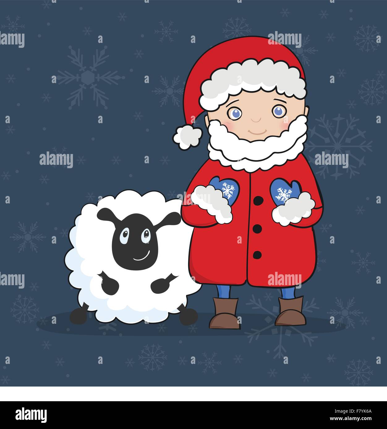 Vector illustration with Santa Claus and white Sheep greeting card ...