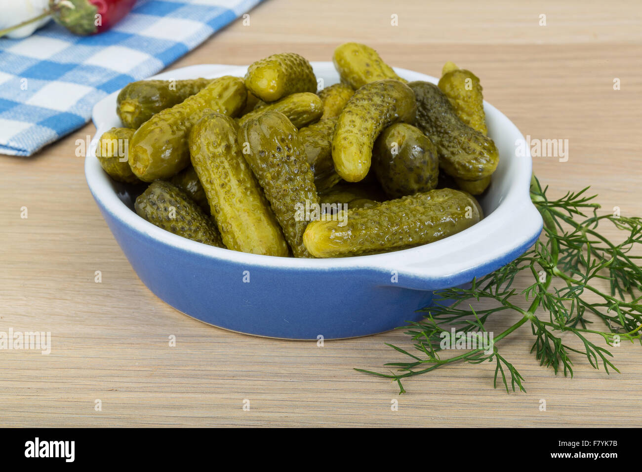 Pickled small cucumber with dill and spices Stock Photo - Alamy