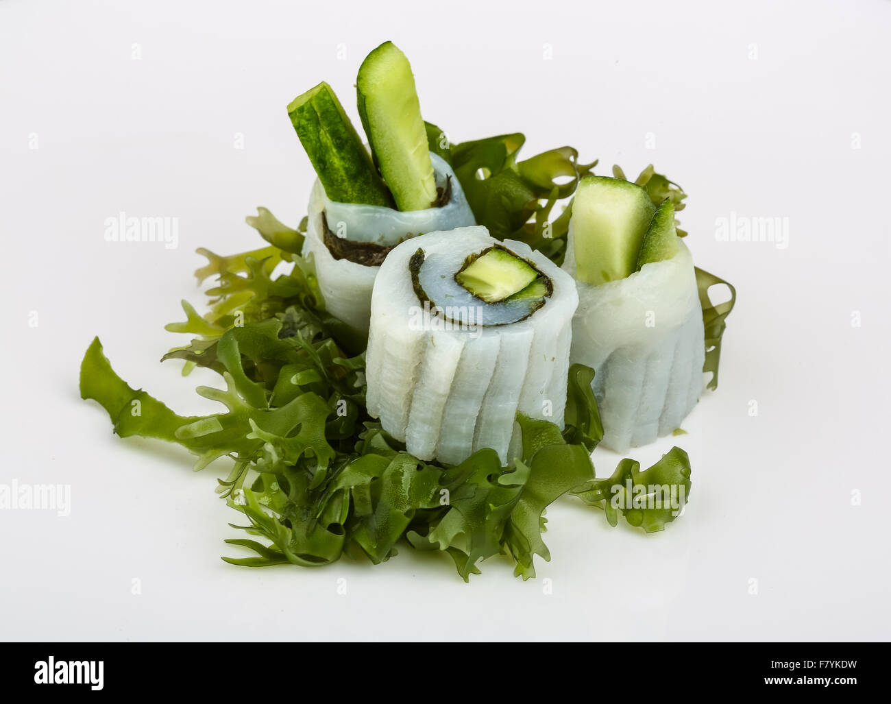 Cold Squid sashimi with cucumber and nori Stock Photo - Alamy