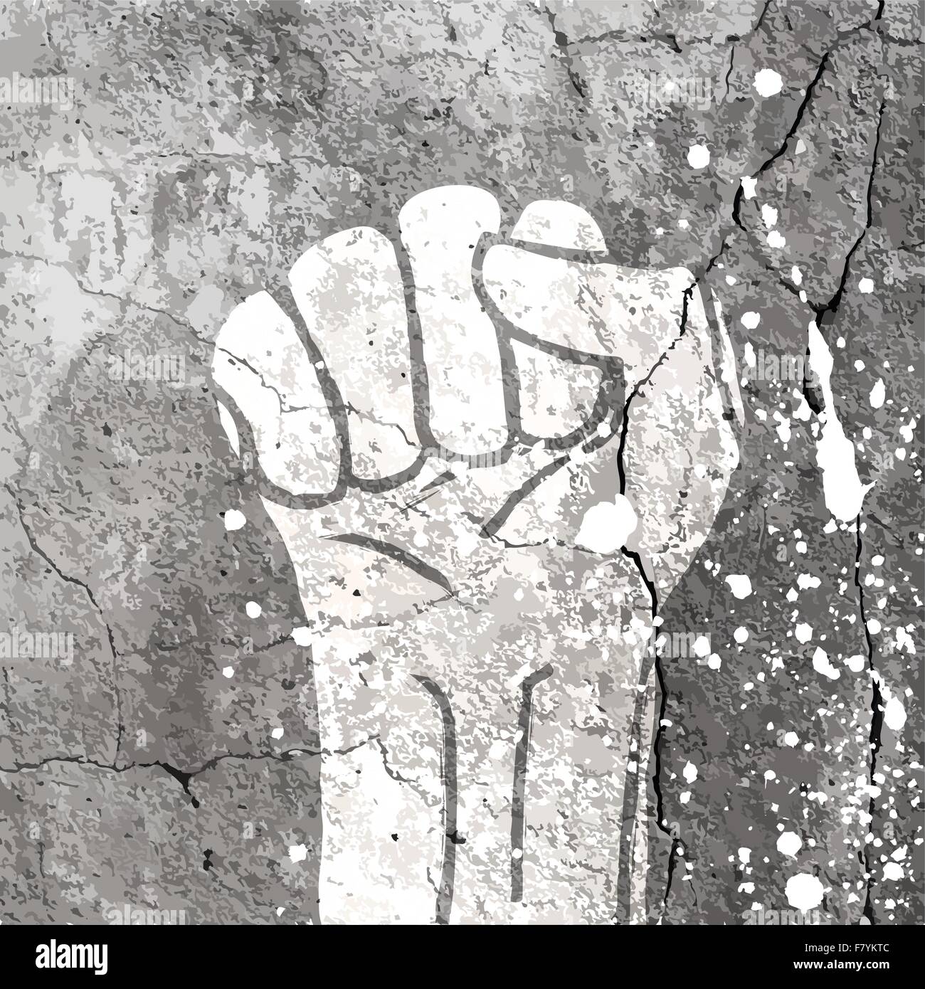 Grunge fist illustration on concrete texture with white splashes Stock ...