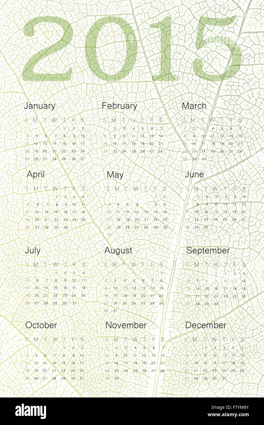 Calendar 2015 on green leaf texture. Vector Stock Vector Image & Art ...