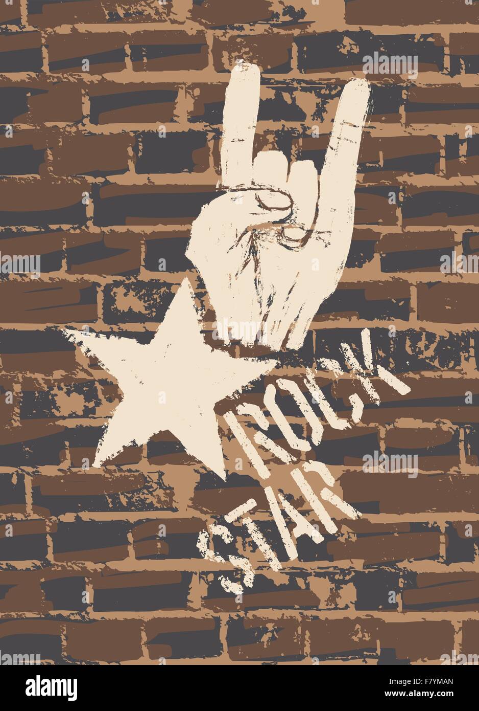 Rock Star Sign With Horns Gesture On Brick Wall Stock Vector Image ...
