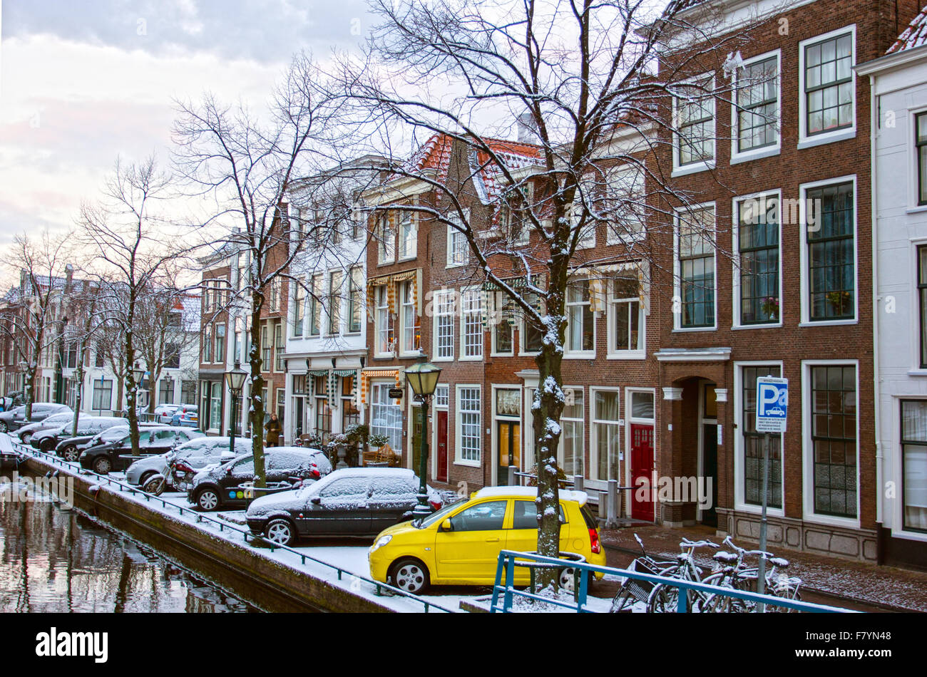 Leiden street view in winter Stock Photo - Alamy