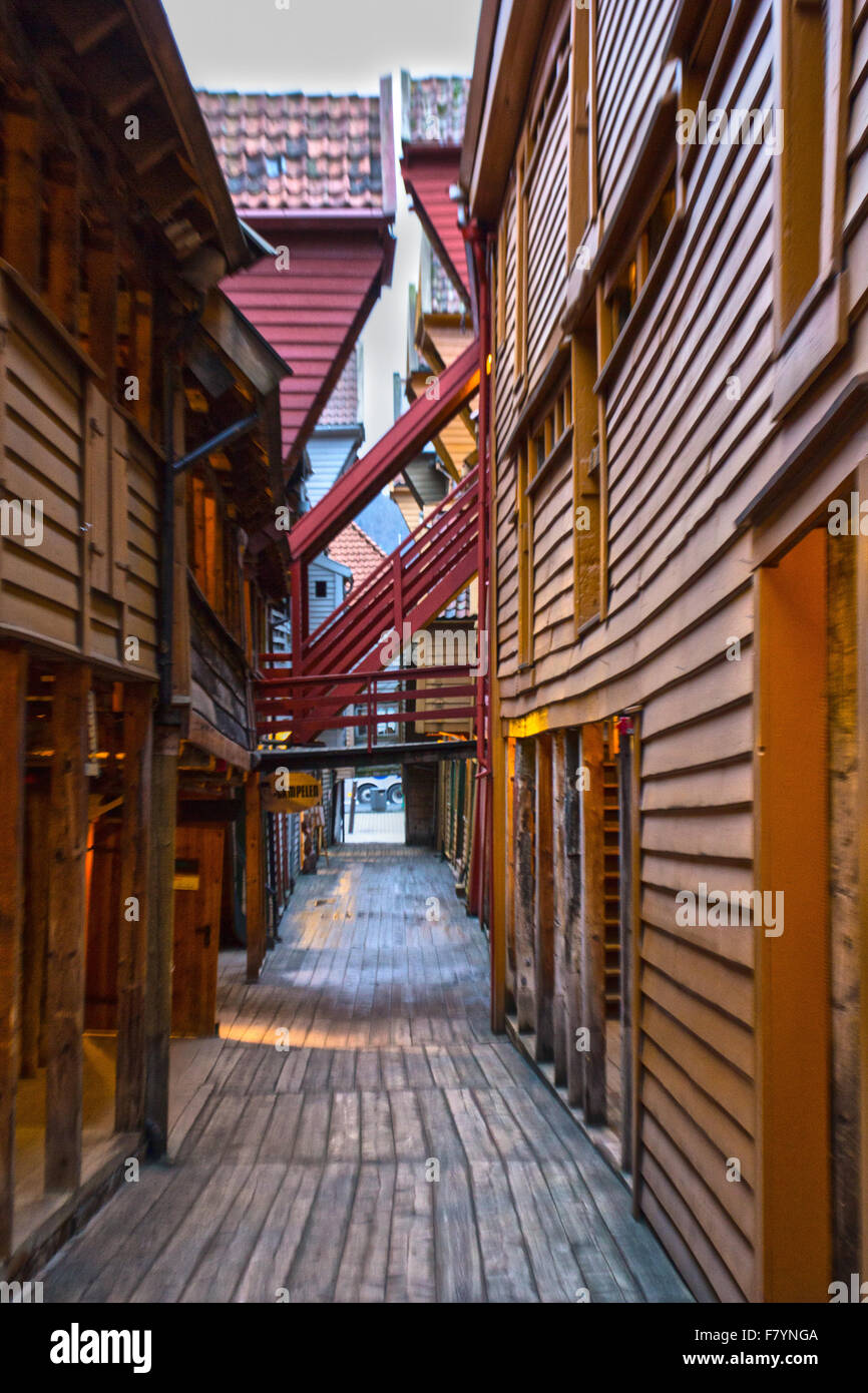 Wooden street passage in Bergen Stock Photo - Alamy