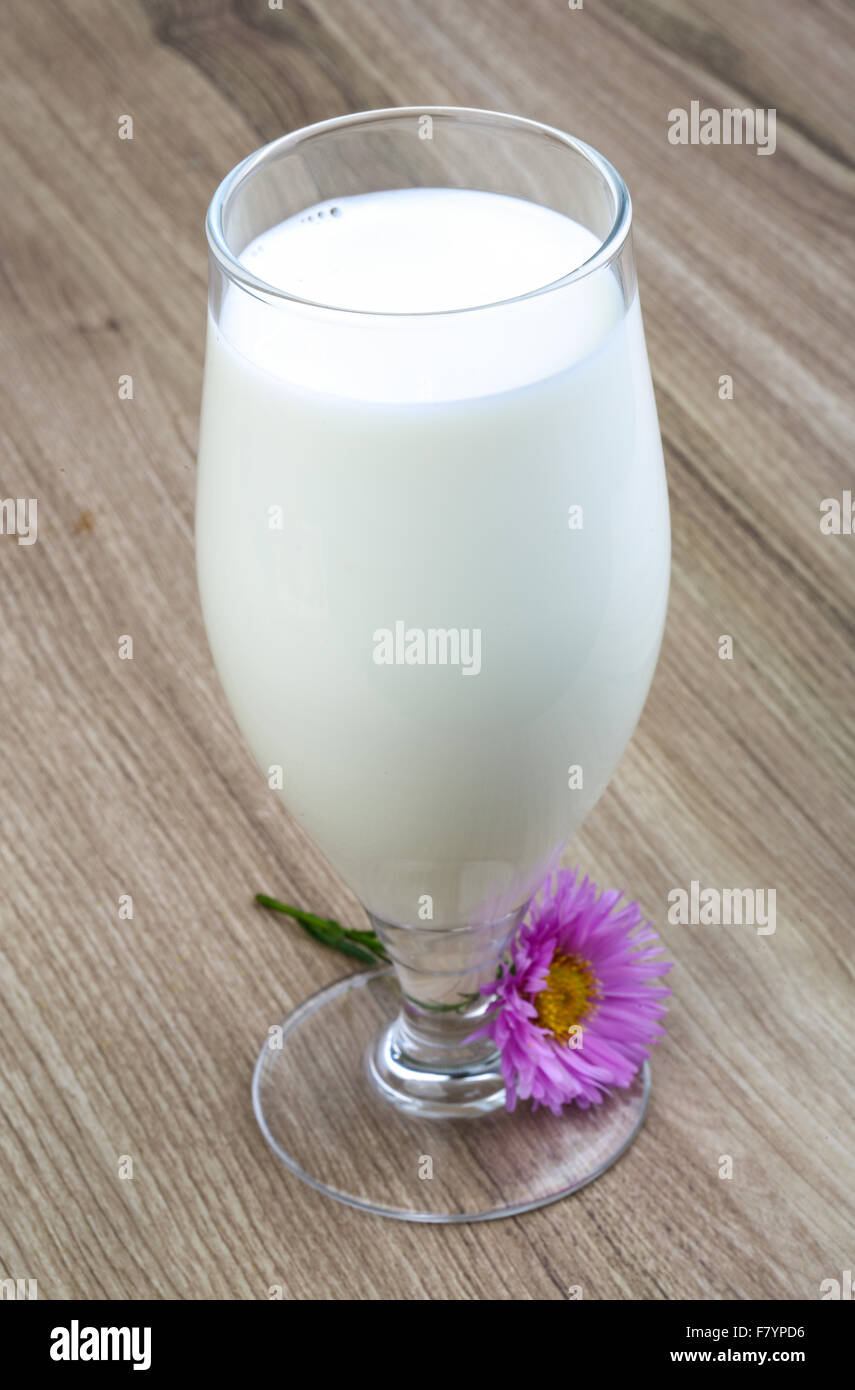 Fresh cold milk in glass on the wood background Stock Photo - Alamy