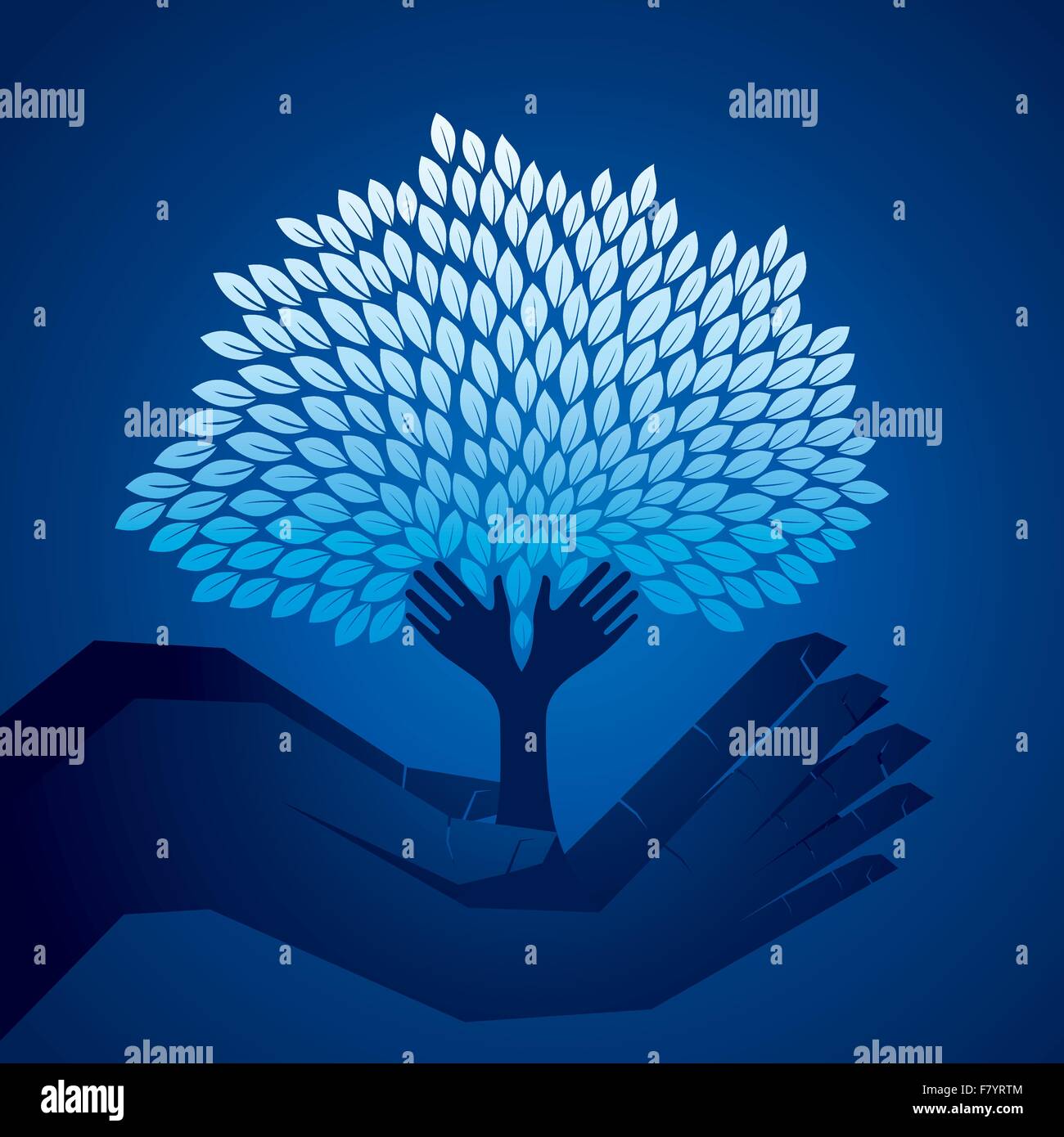 blue tree in hand stock vector Stock Vector Image & Art - Alamy