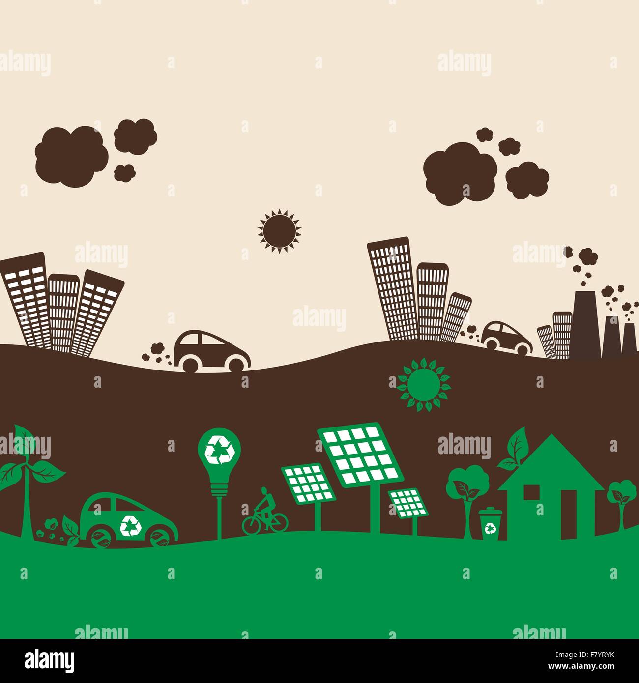 eco city and polluted city Stock Vector Image & Art - Alamy