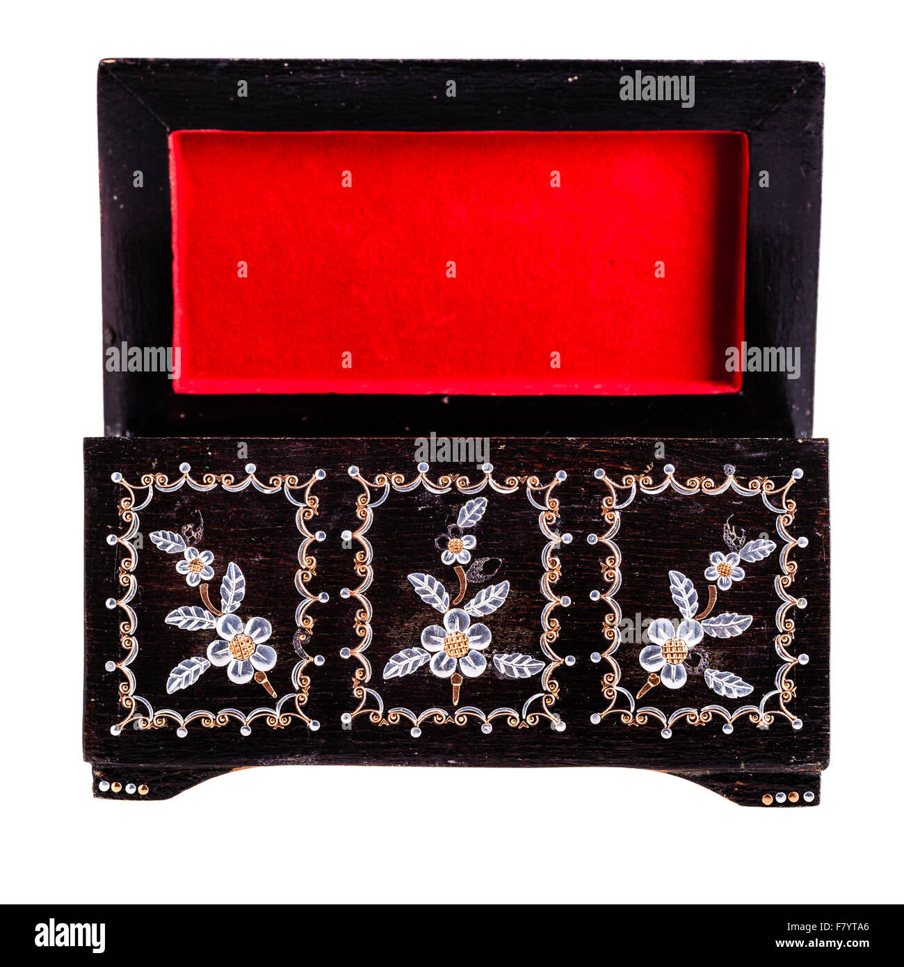 an old romanian black wooden box with mother of pearl decorations ...