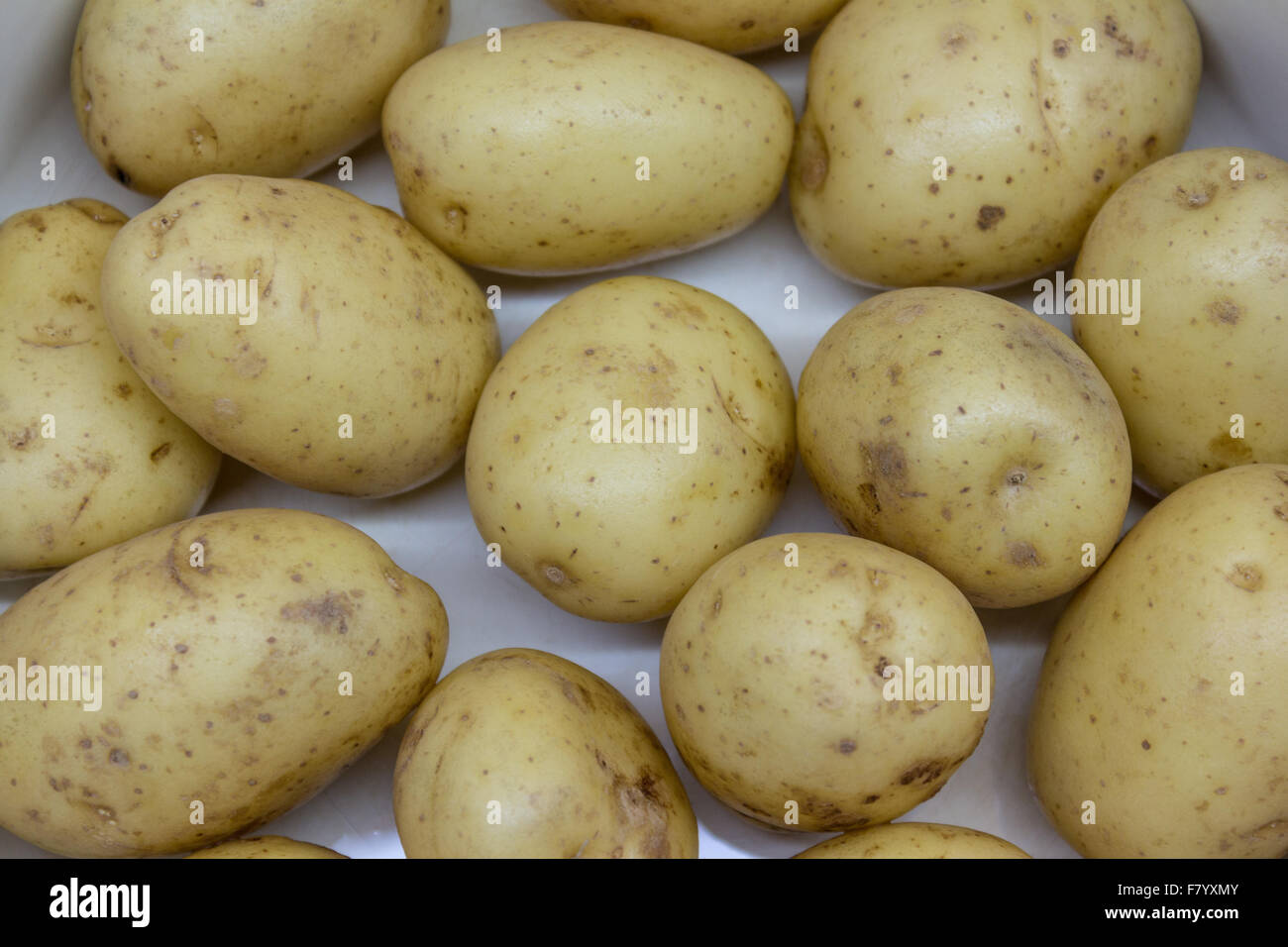 group of potatoes in white pot - picture filled Stock Photo - Alamy