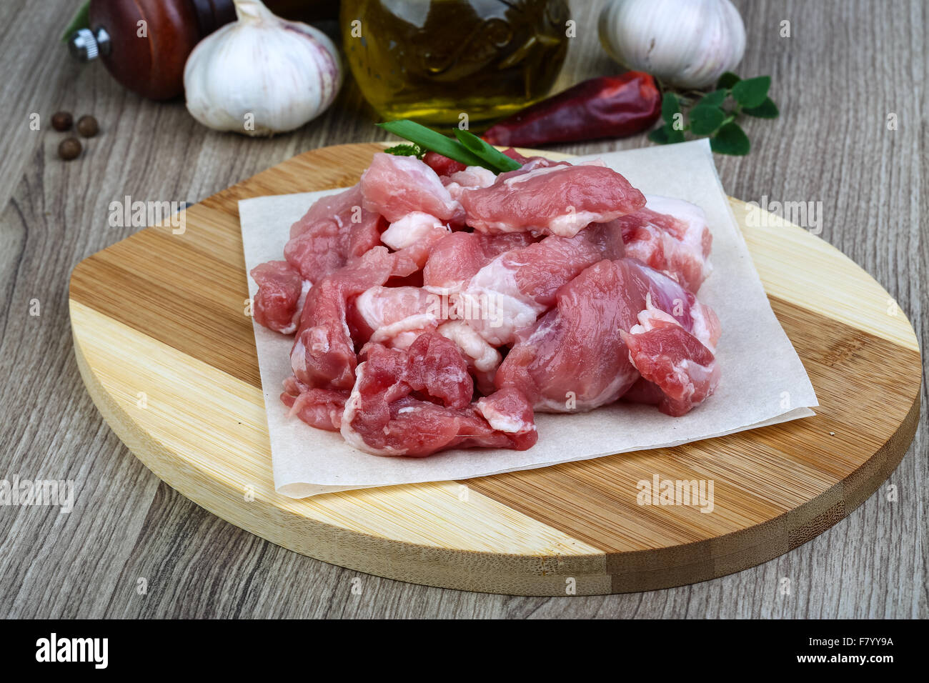Raw Diced pork meat - ready for cooking Stock Photo - Alamy