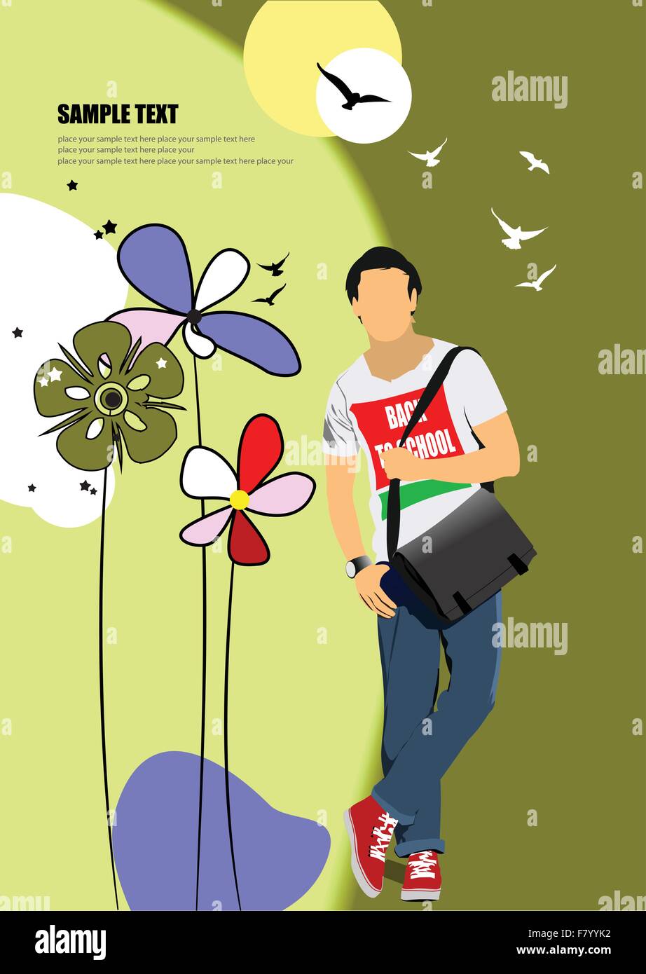 Summer background with young man image. Vector illustration Stock ...